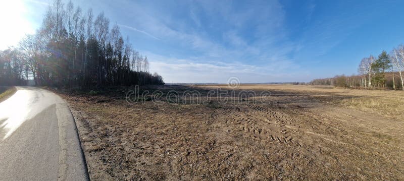Rural Field and Road on Early Spring Stock Image - Image of field ...