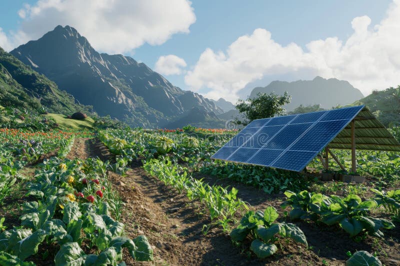 Rural Field with a Single Solar Panel Symbolizing the Simplicity of ...