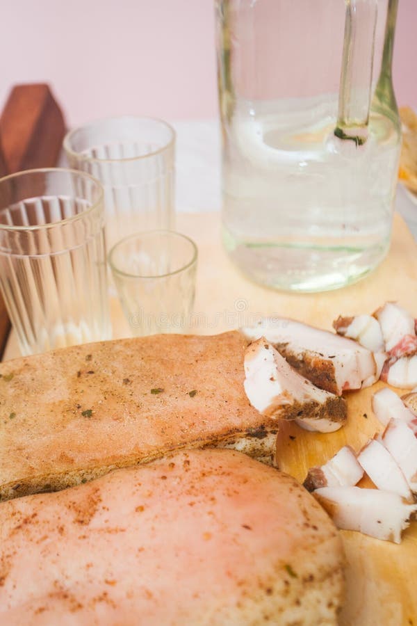 Rural food and vodka stock photo. Image of glass, bottle - 35131074