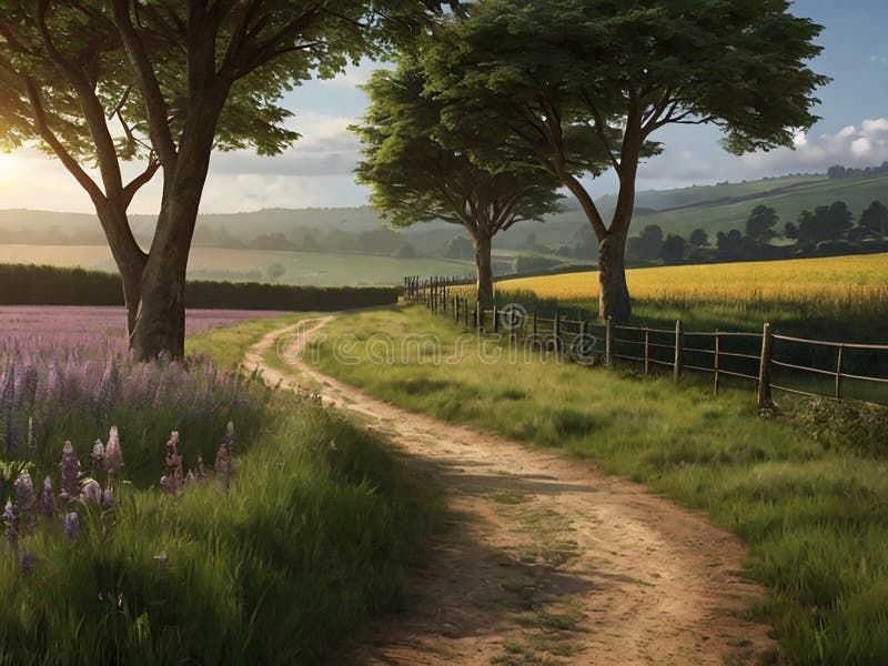 Rural Footpath with Beautiful Countryside Stock Illustration ...