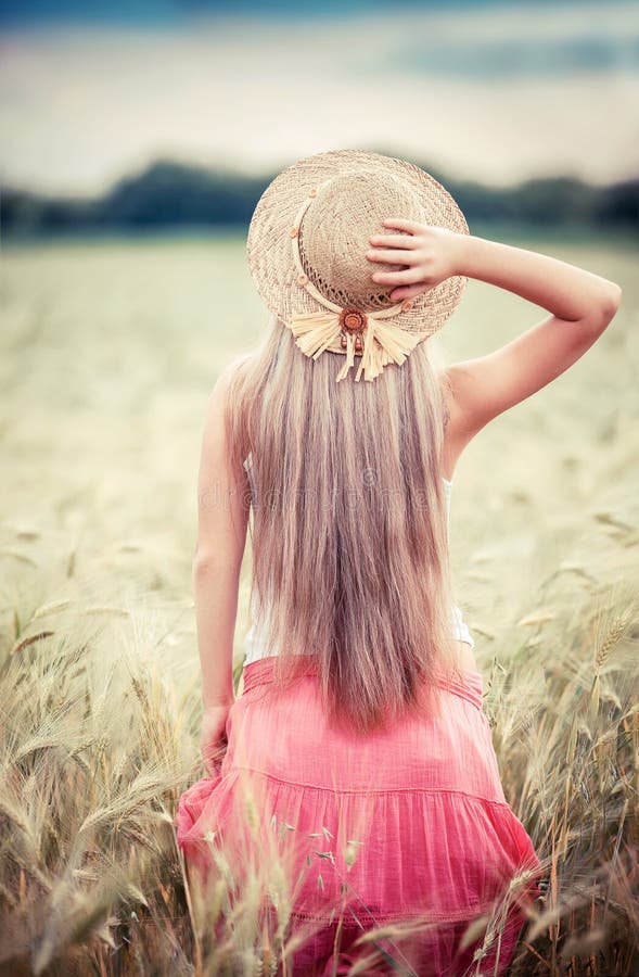 Rural girl in field stock photo. Image of looking, beautiful - 25388646
