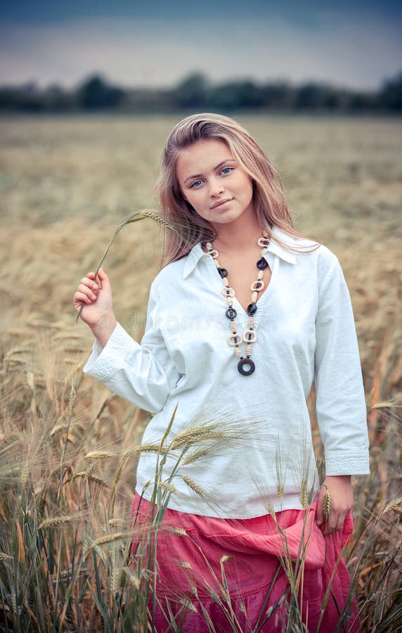 Rural girl in field stock image. Image of wheat, european - 25389027