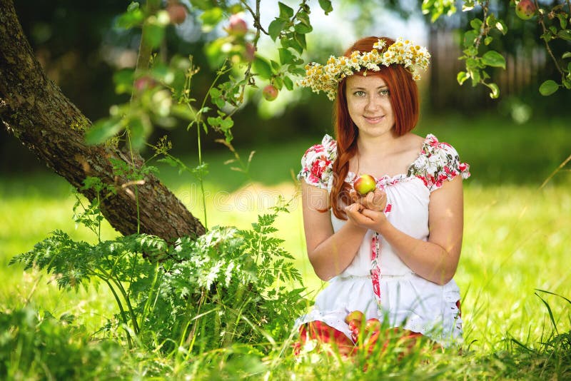 Rural Girl in a Traditional Outfit Stock Photo - Image of nature ...