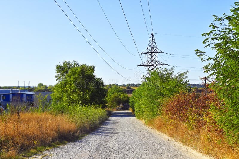 High Voltage Transmission Line Over Road Stock Image - Image of ...