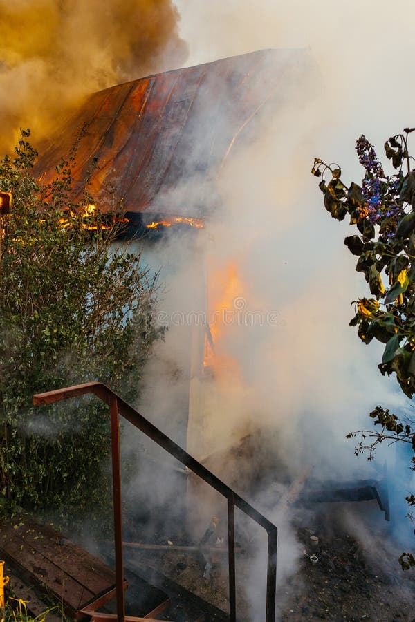 Rural House is Burning in Fire Stock Photo - Image of dirty, flame ...