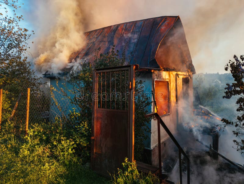 Rural House is Burning in Fire Stock Image - Image of accident, danger ...
