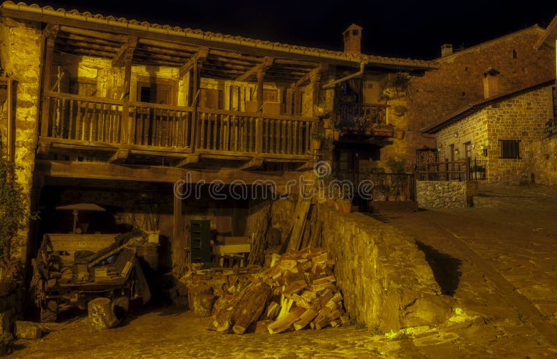 Rural House at Night in Small Mountain Town Stock Image - Image of ...