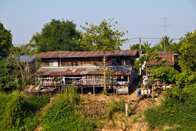 Rural House in Thailand (beside the River) Stock Image - Image of blue ...