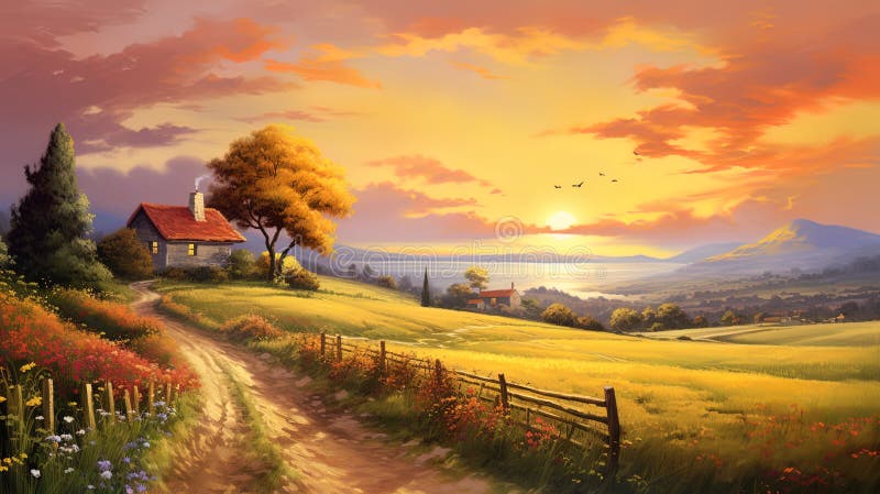 Rural Idyll Unfolds in the Rays of the Setting Sun Quiet Streets Framed ...