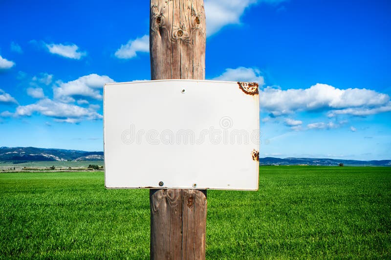 Empty White Signboard with Vintage Wooden Post and Beautiful Nature in ...