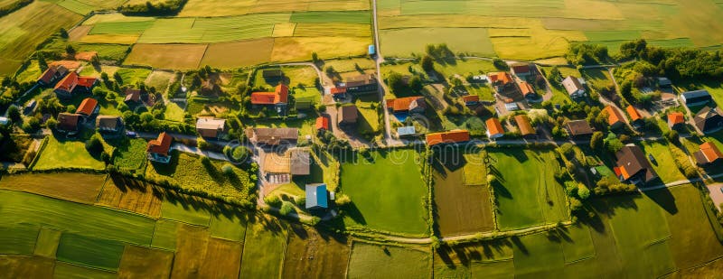 Rural Landscape from a Bird& X27;s Eye View with Rural Houses and ...