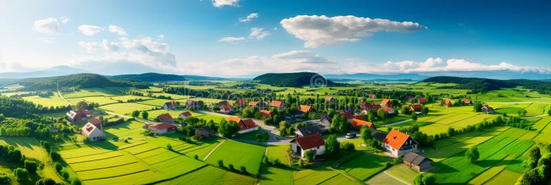 Rural Landscape from a Bird& X27;s Eye View with Rural Houses and ...