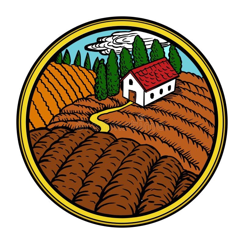 Rural Landscape in Circle Vector Illustration Stock Vector ...