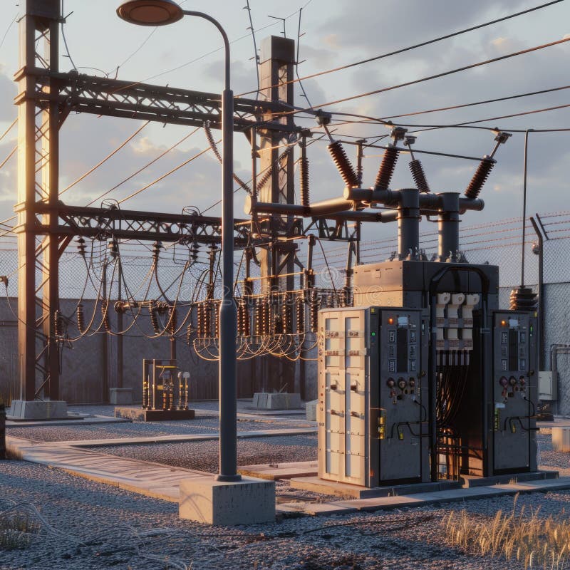 Rural Landscape with Electrical Substation and Surrounding Greenery ...