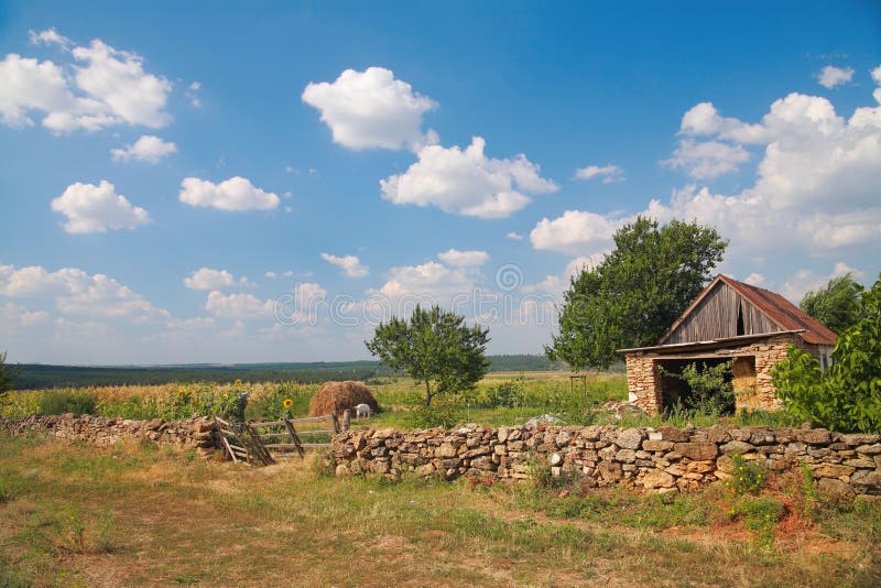 Rural landscape, farmstead stock image. Image of clouds - 86445233