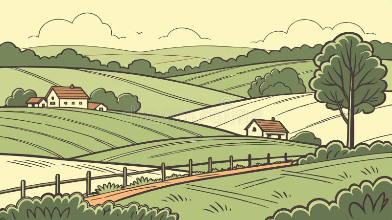 Rural Landscape with Fields and Farm Vector Design Generative AI Stock ...