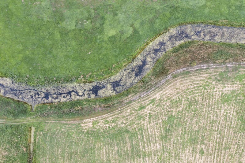 Rural Landscape, Fields, Meadows, Streams View from the Drone Stock ...