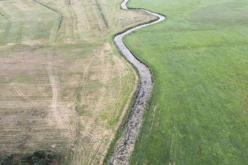 Rural Landscape, Fields, Meadows, Streams View from the Drone Stock ...