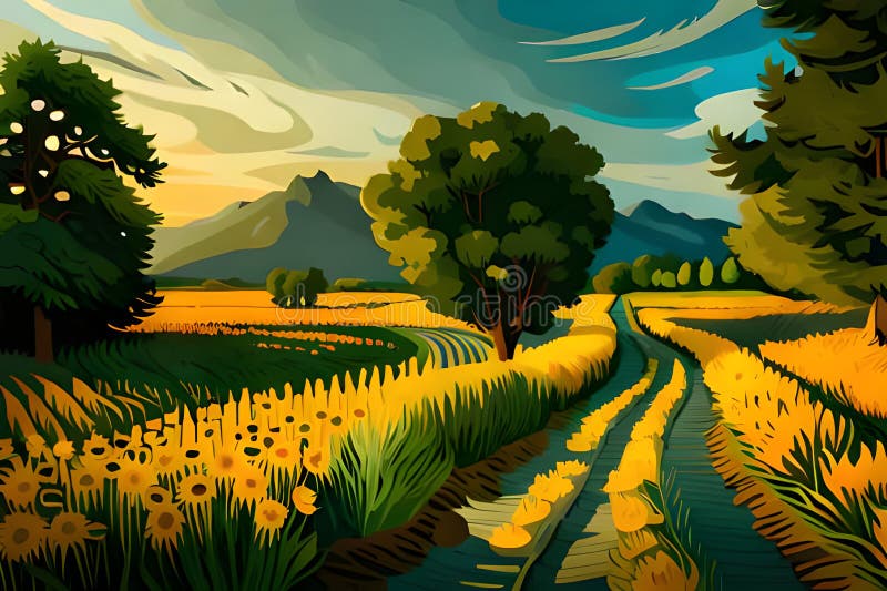 Rural Landscape with Fields and Trees. Vector Illustration Wallpaper ...