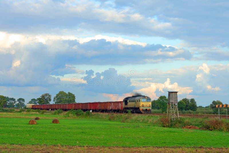 Rural Landscape with Freight Train Stock Image - Image of rural, heavy ...