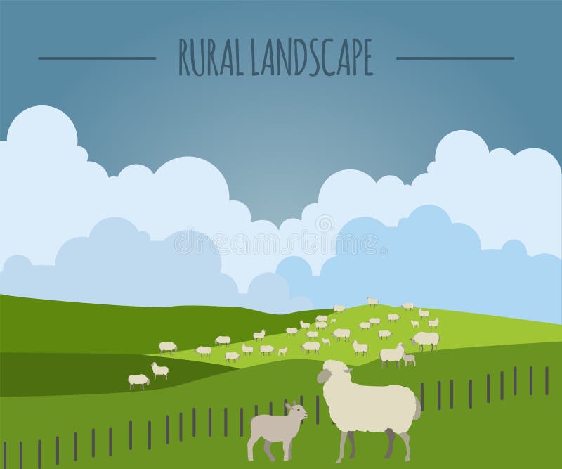 Countryside Graphic Template. Village Buildings, Rural Scene Stock ...