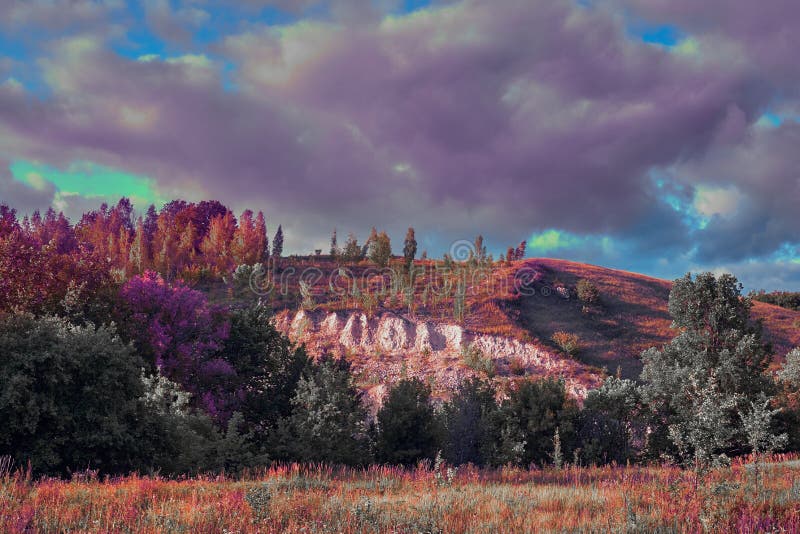 Rural Landscape with Grass, Dramatic Sky and Puffy Clouds. Stock Photo ...