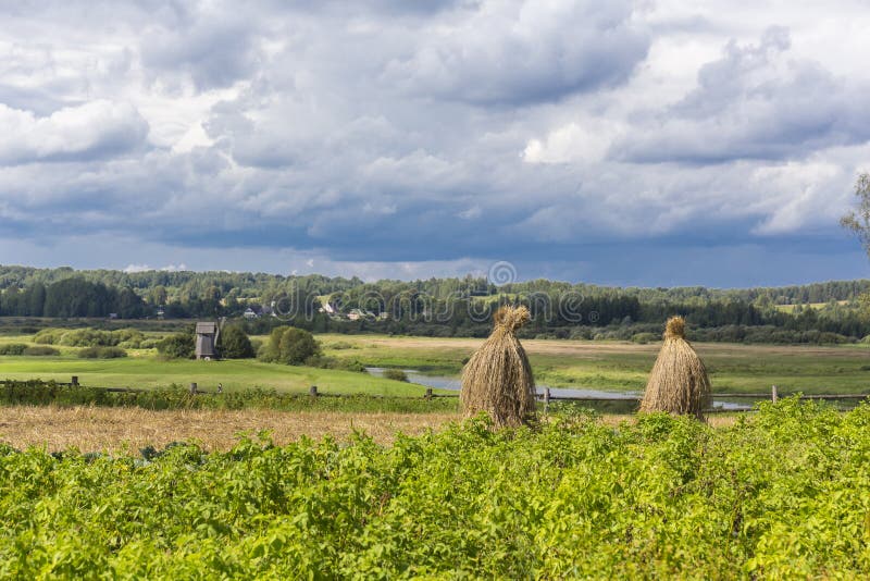 Rural Landscape with Haystac Stock Image - Image of mikhailovskoye ...