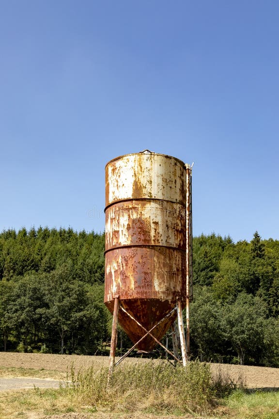 Rural Landscape with Old Rusty Silo at the Field Stock Photo - Image of ...