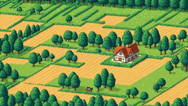 Rural Landscape in Pixelated Style Stock Illustration - Illustration of ...