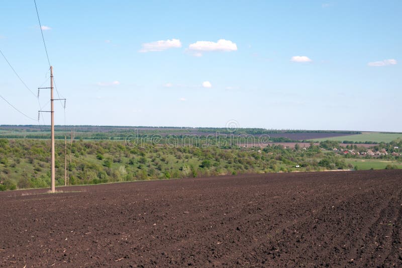 Rural Landscape. Power Lines. Stock Photo - Image of farming ...