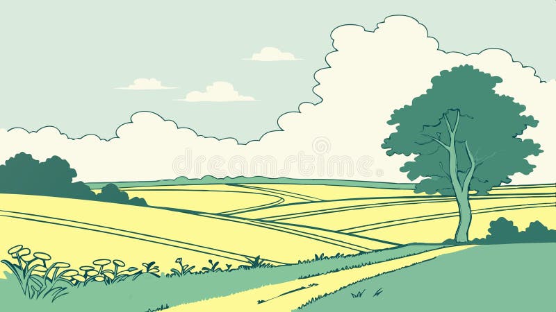 Rural Landscape with Rolling Hills and Large Tree Vector Design Generative AI Stock Vector ...