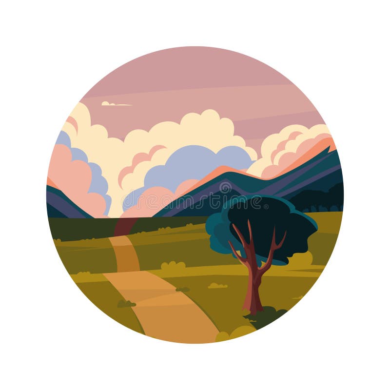 Rural Landscape, Round Design Stock Vector - Illustration of landscape ...