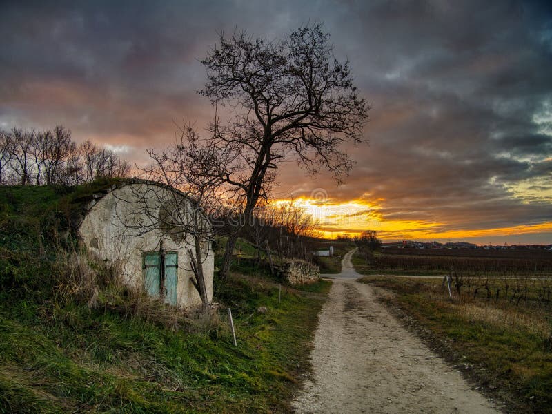 Rustic House at Sunset in a Rural Landscape Stock Image - Image of ...