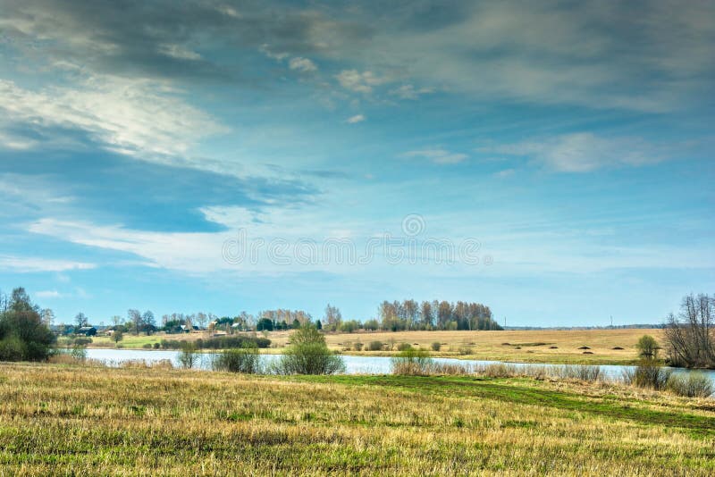 Rural Landscape with a Small River. Stock Photo - Image of grass ...