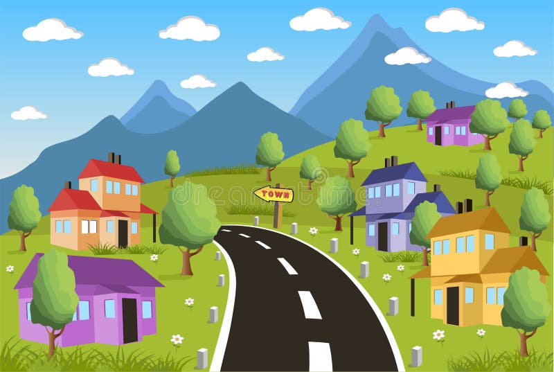 Rural Landscape with Small Town Stock Vector - Illustration of city ...