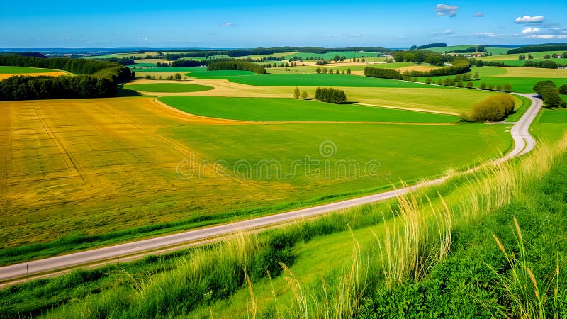 Rural Landscape in Springtime Green Fields and Blue Sky Stock ...