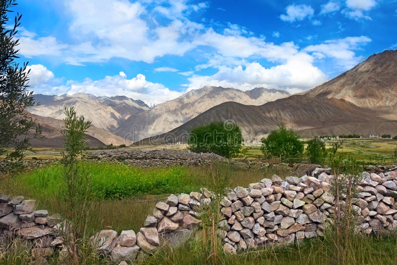 Rural Landscape with Stone Wall in Mountains Stock Image - Image of ...