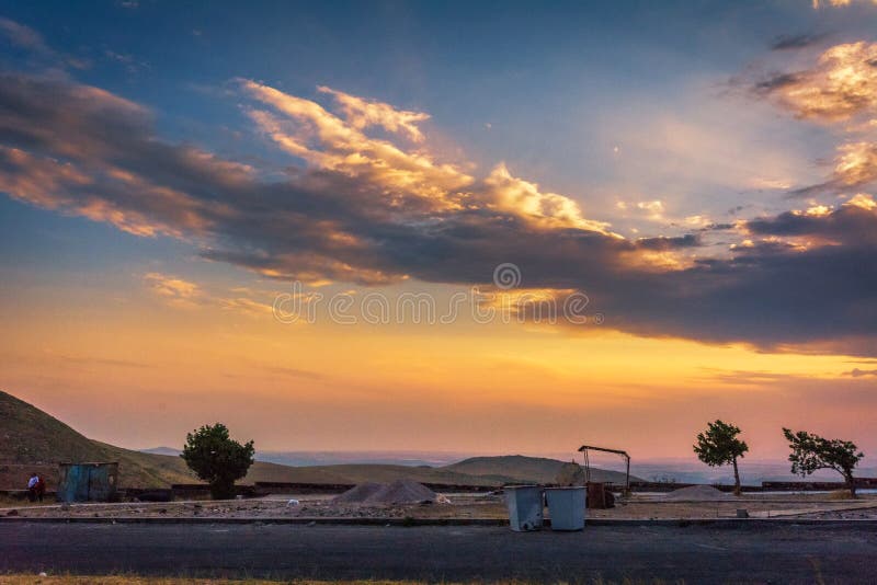 Rural Landscape of Sunset with Mountains and Meadows Editorial Image ...