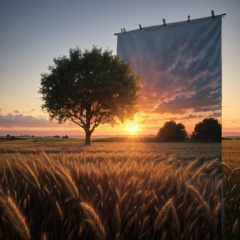 Rural Landscape Sunset Over Wheat Field Banner Panoramic Made with ...