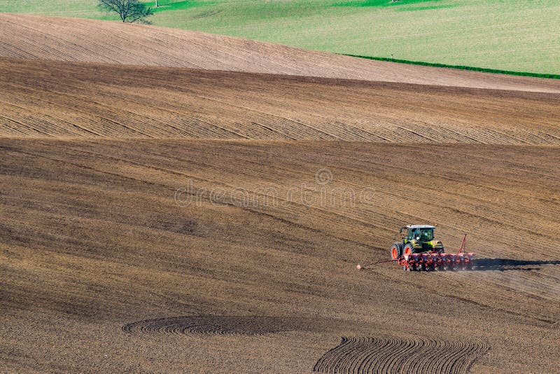 Rural Landscape with Tractor Stock Photo - Image of earth, tractor ...