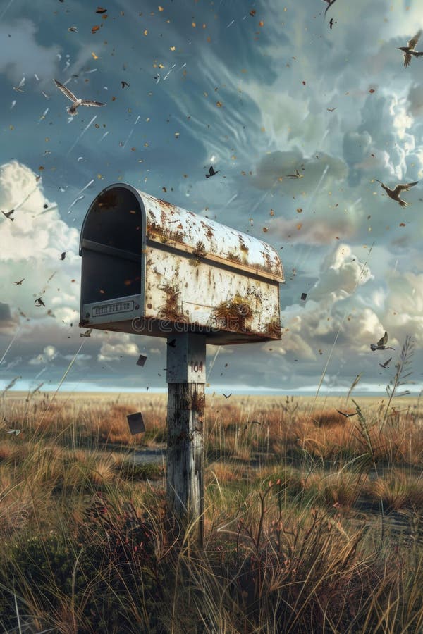 A Rural Mailbox Surrounded by a Field with Various Bird Species Flying ...