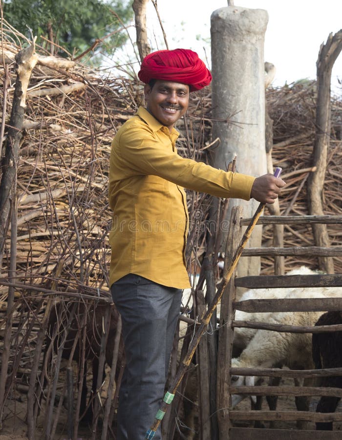 Rural Man stock image. Image of india, dhoti, herd, headwear - 105301855