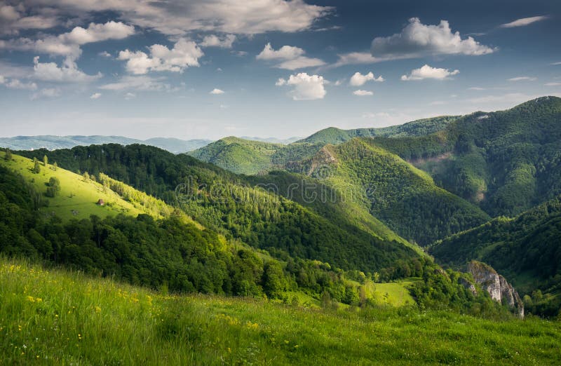 Rural Mountain Landscape in Spring Stock Photo - Image of scene, forest ...