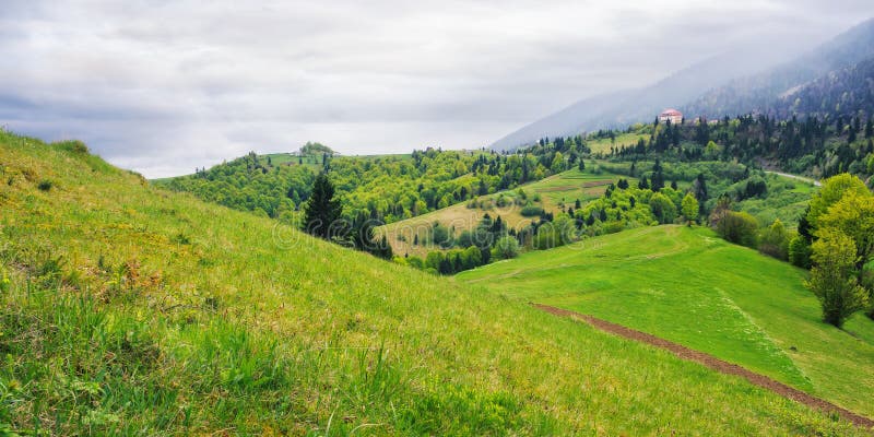 Rural Mountain Landscape in Spring Stock Photo - Image of grass ...
