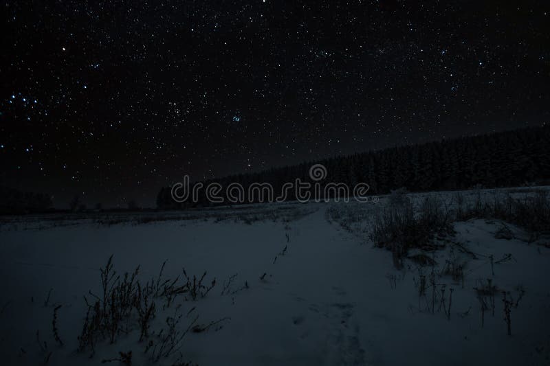 Rural Night Landscape with Stars Stock Photo - Image of shine, star ...