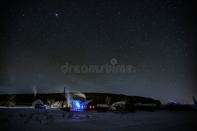 Rural Night Landscape with Stars Stock Image - Image of rural, milky ...