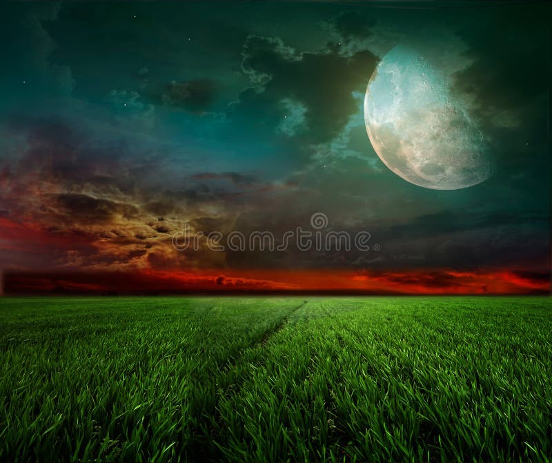 Rural night with moon stock image. Image of green, glowing - 26994657