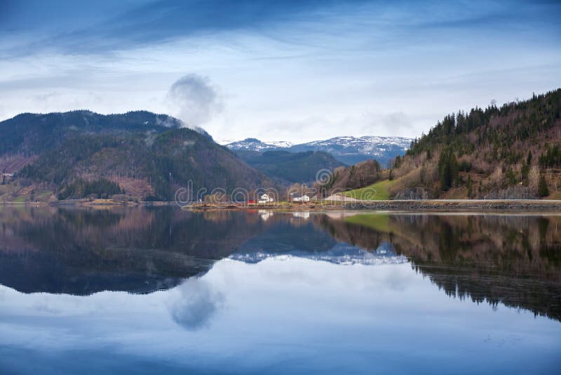 Rural Norwegian Landscape with Still Lake Water Stock Image - Image of ...