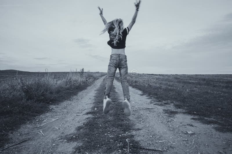Rural Path between Agricultural Fields with Child Having Fun Stock ...