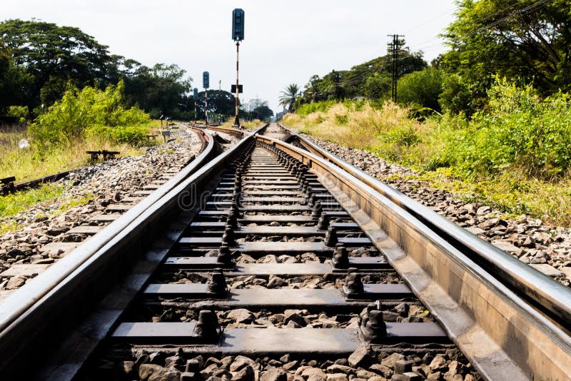 Rural Railway Track with Natural in Landscape Stock Image - Image of ...
